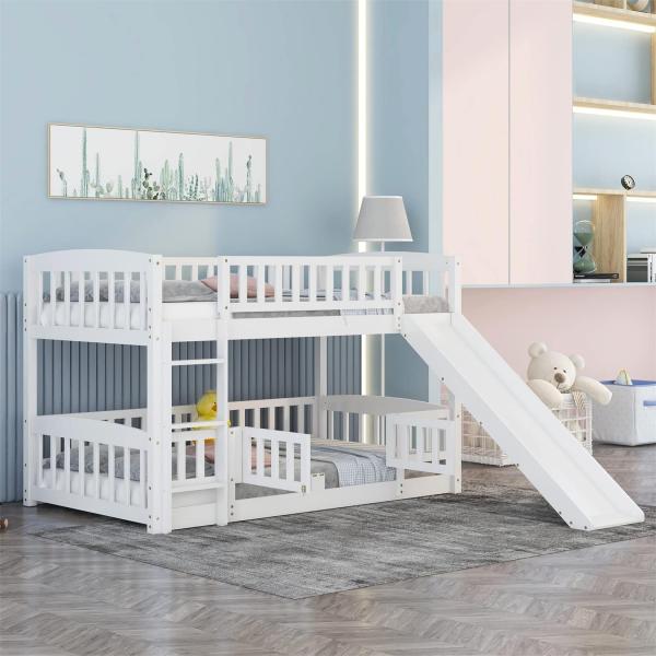 商品名:  Bellemave Twin Over Twin Low Bunk Bed with Slide and Fence Railings Wood Floor Bunk Beds with Ladder for Kids Boys...