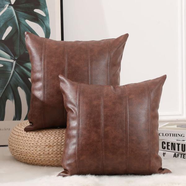 商品名:  Yaertun Set of 2 Faux Leather Stripe Decorative Throw Pillow Covers Modern Solid Outdoor Cushion Cases Luxury Pill...