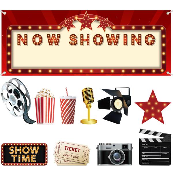 商品名: Costand 12 Pieces Movie Night Party Decorations Now Showing Banner Red Carpet Backdrop Movie Backdrop Double Sided ...