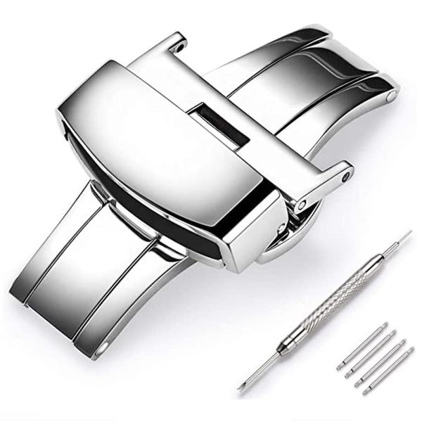 商品名:  Butterfly Buckles Deployment Clasp Watch Strap Double Press Automatic Open Watch Band Buckle Silver &amp; Lug Widt...