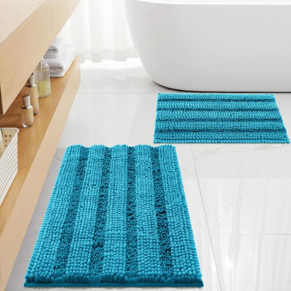 商品名: FLOLEOPA Non Slip Thick Shaggy Chenille Peacock Blue Bathroom Rug Sets 2 Piece, Thickened Hot Melt Rubber Bottom Ba...