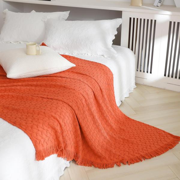 商品名: Simple&amp;Opulence コットン100%スローブランケット カウチ ベッド ワッフル織り タッセル付きニットブランケット ソフト 軽量 プレウォッシュ加工 通気性 快適なブランケット ファームハウス装飾 オールシー...