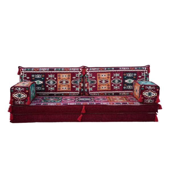 商品名:  arabicsofa Maroon Arabic Majlis Sofa with Cushions ? Modular Loveseat Floor Sofa for Living Roomブランド: arabicsofa商品...
