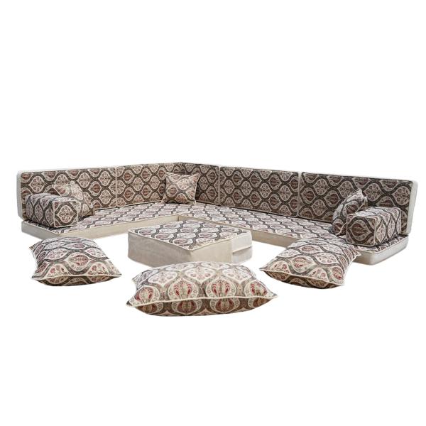 商品名:  arabicsofa Handmade Gray Modular Arabic Floor Sofa Set ? Low Seating Majlis Sectional with Backrest Pillows for Li...