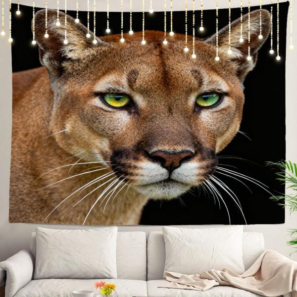 商品名: Shrahala Golden Cougar Wall Tapestry, Wild Lion Safari Feather Wall Hanging Large Tapestry Decoration Polyester Fib...