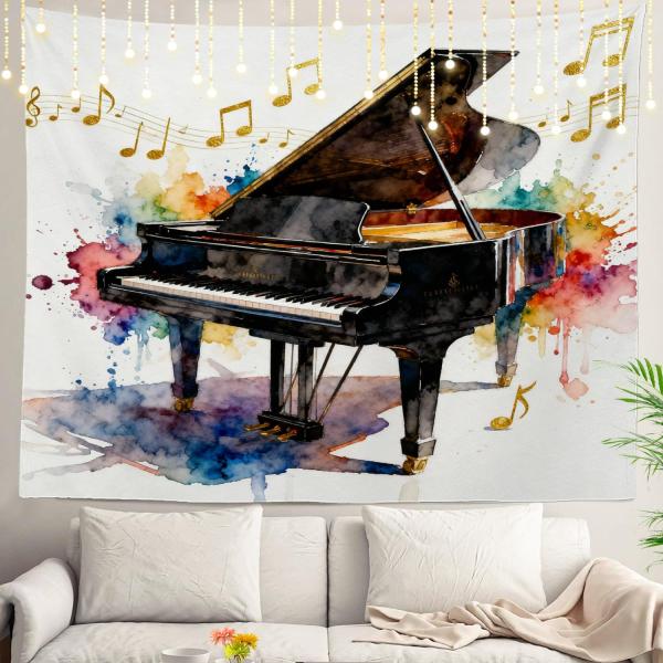 商品名: Shrahala Grand Piano Wall Tapestry, Musical Classical Instrument Watercolor Jazz Wall Hanging Large Tapestry Decora...