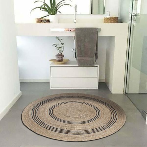 商品名:  CASAVANI 100% Hand Braided Jute Rug Geometric Beige &amp; Black Circle Area Rug Indoor/Outdoor Use Yoga Mat Best U...