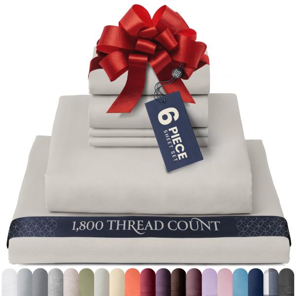 商品名: Parure de lit 6 pi〓ces de luxe 1800 avec poche tr〓s profonde, draps en microfibre respirante et confortable, certif...