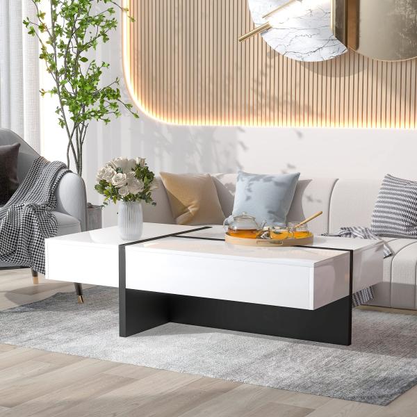 商品名:  Bellemave High Gloss Coffee Table with Storage Drawer, 45.2 Inch Coffee Table Rectangle Cocktail Table Center Tabl...
