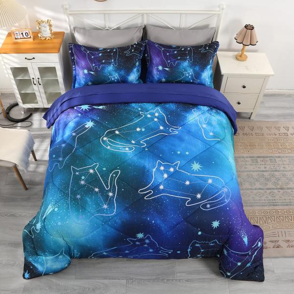 商品名: Wowelife Galaxy Constellation Bedding Set Blue Full, Cat Bedding Set 5 Piece with Comforter, Flat Sheet, Fitted She...