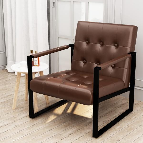 商品名: AWQM レザーアクセントチェア アーム付き ブラウン AWQM Faux Leather Accent Chair, Modern Mid-Century Accent Chairs with Extra-Thick Padde...