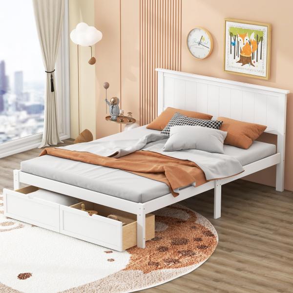 商品名:  SOFTSEA Farmhouse Full Bed Frame with Drawer, Wood Platform Bed Full with Headboard and Storage, No Box Spring Nee...
