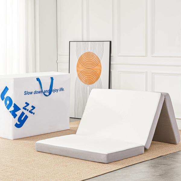 商品名: Lazyzizi 折りたたみマットレス - 4インチ 低反発素材 三つ折りマットレス 通気性 洗濯可能 竹製 カバー付き キャンプ&amp;ロードトリップ用折りたたみ式ゲストベッド Lazyzizi Folding Mattres...