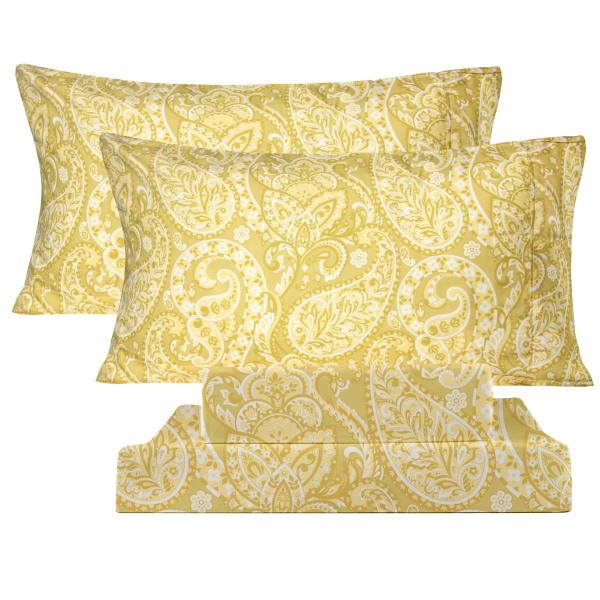 商品名: KaceMoo Queen Bed Sheets Set 4PC - Yellow Paisley Collection Soft 1800 Thread Count Brushed Bed Pillowcase Sheet, 8...