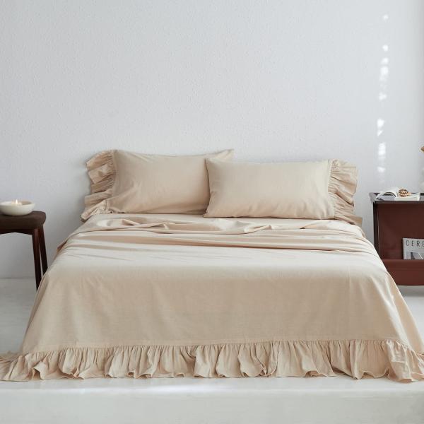 商品名:  King Linens Belgian Linen Sheet Set with Long Ruffles 4pcs (1 Flat Sheet, 1 Fitted Sheet &amp; 2 Pillowcases) Soli...