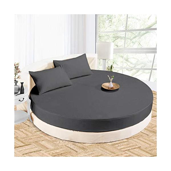 商品名: Lusso Mercato ラウンドベッドボックスシーツ 綿100% 800スレッドカウント、ボックスシーツ1枚 深さ12インチのポケットと枕カバー2枚 - ラウンドベッドシーツセット (ダークグレー無地、カリフォルニアキングサイ...