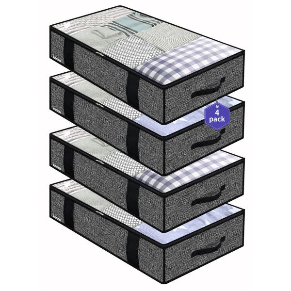 商品名: Onlyeasy (オンリーイージー) ベッド下衣類収納バッグ オーガナイザー 補強ハンドルとジッパー付き 折りたたみ式ベッド下ストレージコンテナバッグ 毛布 掛け布団 寝具 リネン風 ブラック MXAUBBP4 Onlyeasy...