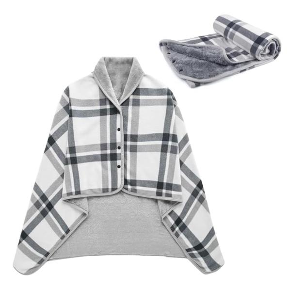 商品名:  GEMGO Fleece Wearable Blanket Poncho for Women 55 x 39 Plaid Lap Blankets Comfy Throw Shawl with Buttons for Bed S...