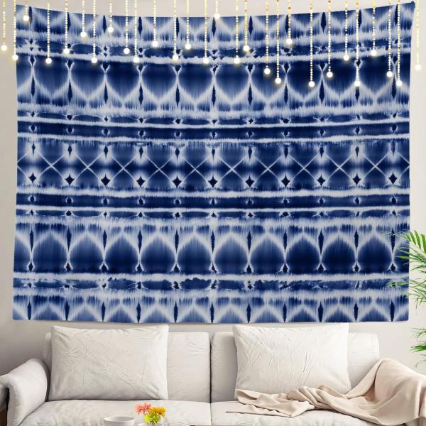商品名: Shrahala Blue Tie Dye Wall Tapestry, Shibori Striped Navy Indigo Abstract Folk Wall Hanging Large Tapestry Decorati...