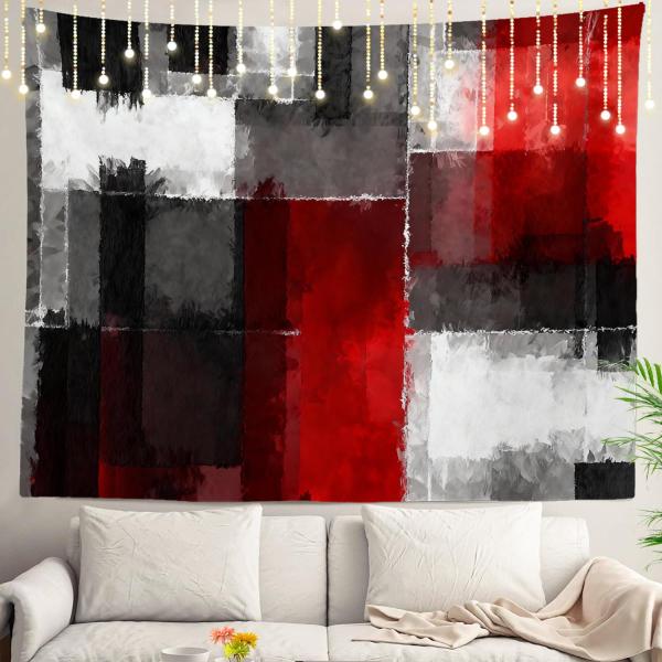商品名: Shrahala Red Abstract Brushstroke Wall Tapestry, Black Modern Artwork Wall Hanging Large Tapestry Decoration Polyes...