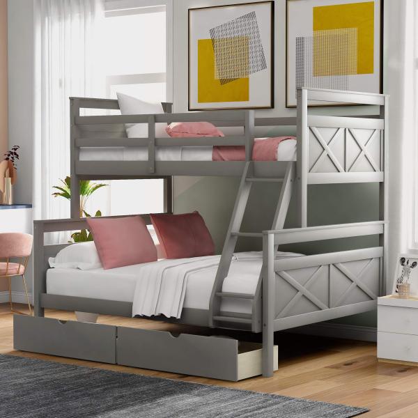 商品名:  Twin Over Full Bunk Bed with Storage Drawers, Solid Wood Bunk Bed Frame with Ladder/Guardrail for Teens/Adults, Ca...