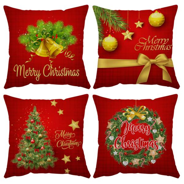 商品名: メリークリスマス 枕カバー 12x12 4枚セット ベルベット クリスマス 枕カバー レッド グリーン クリスマス 冬 ホリデー スロー 枕カバー クリスマス ツリー クッションカバー アウトドア ホーム ベッド ソファ カウチ用...