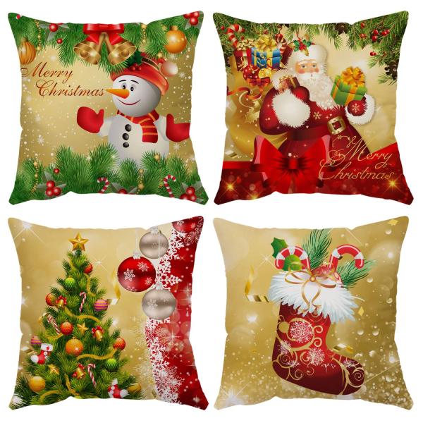 商品名: メリークリスマス 枕カバー 18x18 4枚セット ベルベット クリスマス 枕カバー レッド グリーン クリスマス ホリデー スロー 枕カバー ソフト クリスマス ツリー クッションカバー アウトドア ホーム ベッド ソファ カウ...