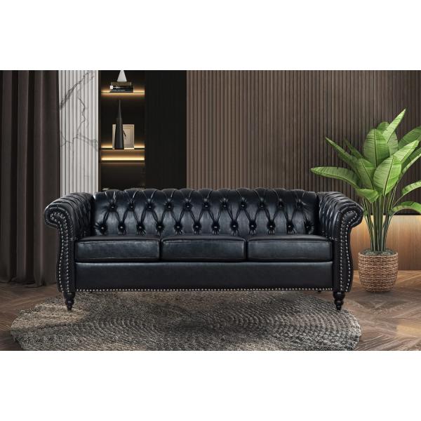 商品名:  Vaztrlus Black Chesterfield Leather Sofa for Living Room, Comfy Deep-Seated 3-Seater Sofa for Bedroom, Office, or ...