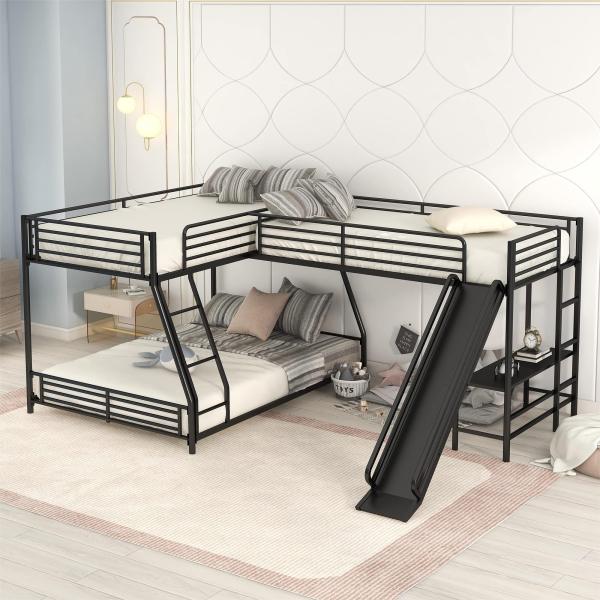 商品名:  Bellemave L Shaped Bunk Bed for 3, Twin Over Full Metal Bunk Bed Frame with Size Loft Bed, Built-in Desk and Slide...