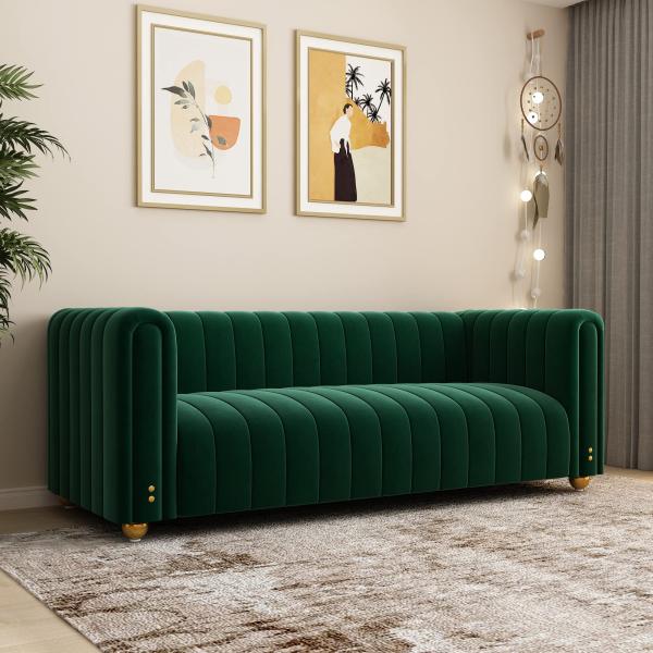 商品名:  Green Velvet Couch Sofa Loveseat, 81.3 Wide Mid Century Modern Couch Small Spaces Love Seat Tufted Chesterfield Ve...