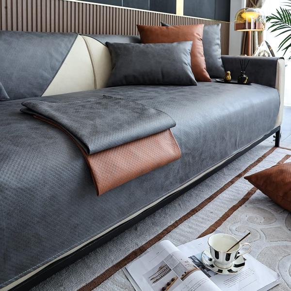 商品名: vctops ビンテージレザールック ソファカバー 防水 滑り止め セクショナルカウチカバー ソファースリップカバー 犬/子供/ペット用 家具プロテクター(グレー、36インチx63インチ) vctops Vintage Leath...