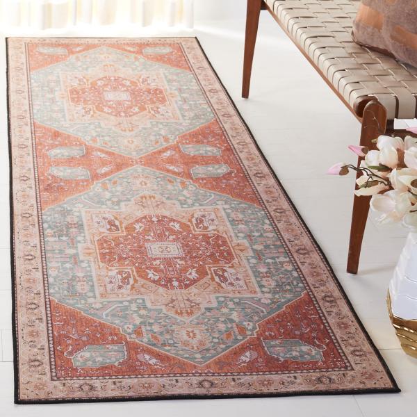 商品名: SAFAVIEH Tucson Collection Runner Rug - 2'6" x 8', Aqua &amp; Rust, Persian Medallion Design, Non-Shedding Machine ...
