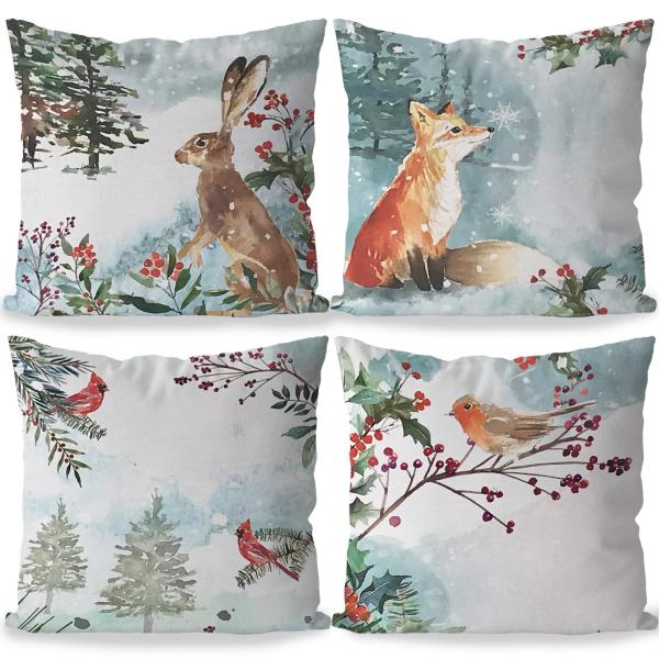 商品名: DOTAIN ファームハウス ヴィンテージ クリスマス 動物 バニー ウサギ ノーザン カーディナル キツネ スロー 枕カバー 装飾 自然 テーマ クリスマス 枕カバー 枕カバー 部屋 ベッド ソファ カウチ チェア用 (48x1...