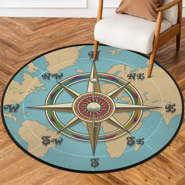 商品名:  SEEKJOYS Vintage Compass and Map 3 Ft Round Area Rug Machine Washable Wind Rose Non-Slip Soft Floor Mat for Living...