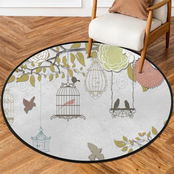 商品名:  SEEKJOYS Beautiful Bird Cages and Birds 3 Ft Round Area Rug Machine Washable Art Patterns Non-Slip Soft Floor Mat ...