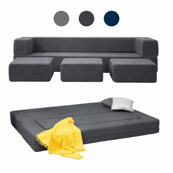 商品名:  Mjkone Queen Convertible Velvet Futon Sofa Bed with 3 Ottomans, Memory Foam Fold Out Couch Bed, Foldable Floor Sof...