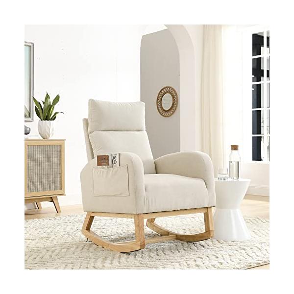 商品名:  Nursery Rocking Glider Chair, Modern Fabric Tall Back Accent Rocker Chair Upholstered Arm Chair w/Side Pockets, Mo...