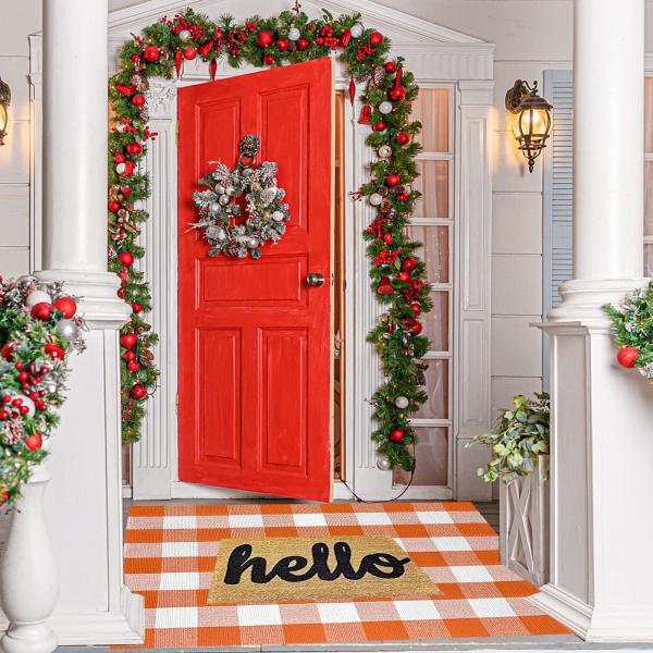 商品名: Cotton Buffalo Plaid Rug 3'x 5' Orange and White Hand Woven Checked Rug Washable Doormats Indoor Outdoor Rugs for L...