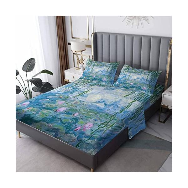 商品名:  zcwl Water Lilies Bed Sheets Full Size, Art Room Decor Sheet Set, 16 Inch Deep Pocket Patterned Sheet &amp; Pillow...