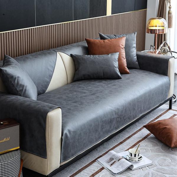 商品名: XSlive フェイクレザー防水カウチソファカバー ヴィンテージ PU セクショナルカウチカバー ノンスリップ ソファースリップカバー 家具プロテクター 子供 犬 猫用 (グレー、71.1 cmx119.4 cm) XSlive ...