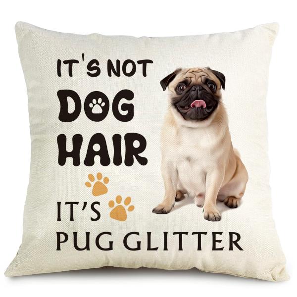 商品名: OUz It's Pug グリッター スロー枕カバー - It's NOT Dog Hair、パグ犬の装飾 面白いパグ枕カバー 犬愛好家へのギフト、ソファベッド リビングルーム ホームデコレーション、枕カバー 18x18インチ 8...