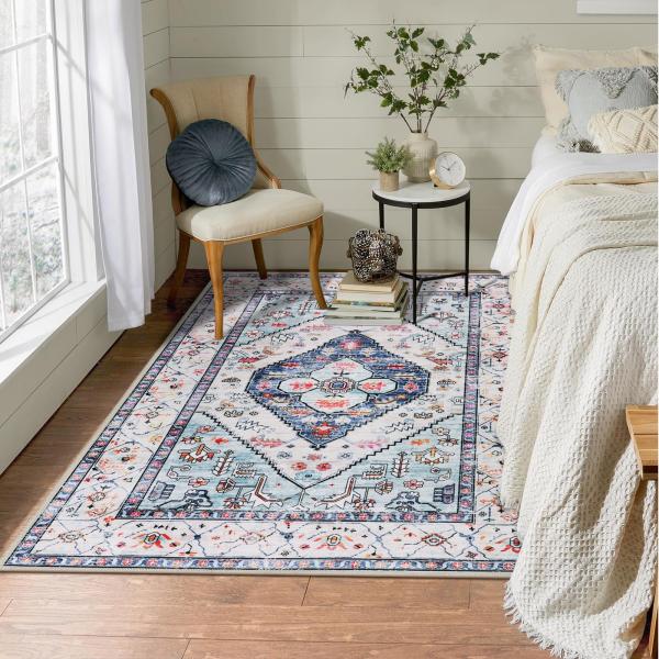 商品名: Lahome ボーホー ラウンドラグ - 9フィート 洗えるエリアラグ ノンスリップ スモール バスルームラグ 軽量 ベッドルーム スロー オリエンタル アンティーク調 プリント カーペット 玄関 ソファ 保育園 子供部屋 Lah...