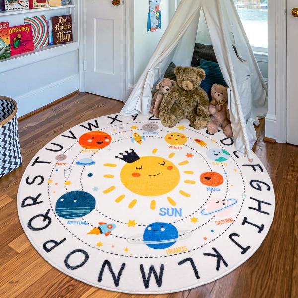 商品名:  LTKOUGFAM ABC Kids Rug,4 ft Washable Nursery Rug,Soft Plush Educational Circle Rug,Non-Slip Solar System Alphabet ...