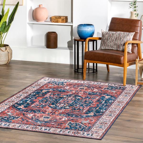 商品名: nuLOOM Brielle Machine Washable Vintage Medallion Area Rug, 4' x 6', Rust Nuloom SpinClean Brielle Rust/Dark Blue, ...