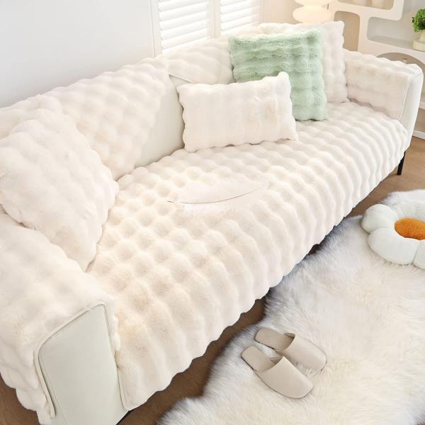 商品名: XSlive ソフトで暖かいフェイクファー カウチソファカバー 厚手シャギー ファジー セクションソファカバー 滑り止め 無地 プラッシュソファスリップカバー 家具プロテクター 子供用 ペット用 (クリーム 43インチx94インチ...