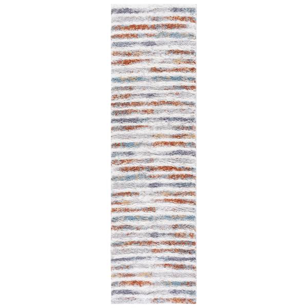 商品名:  SAFAVIEH Berber Shag Collection Runner Rug - 2'3" x 8', Blue Rust &amp; Ivory, Modern Stripe, Non-Shedding &amp; E...