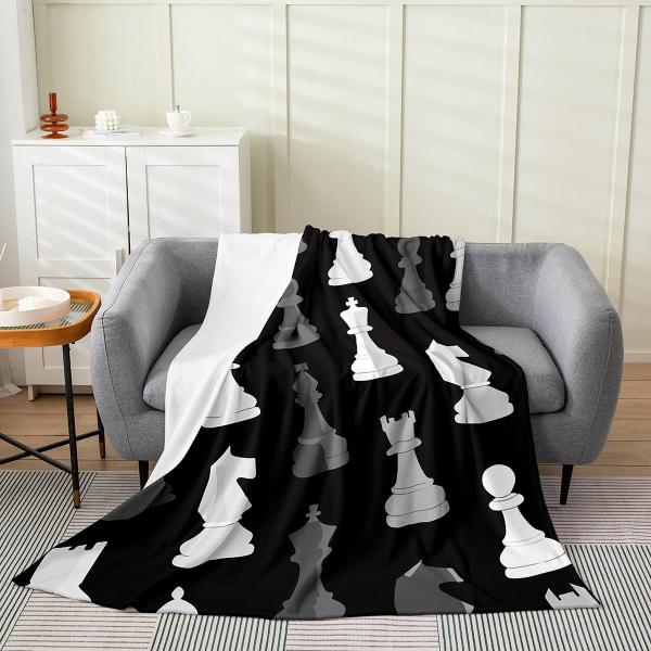 商品名: Feelyou ブラック ホワイト グレー インターナショナル チェス オールシーズン、ベッドブランケットセット チェスボードゲーム フラシ天スローブランケット、ソファ カウチ キッズ チェッカーボード フランネル フリースブラン...