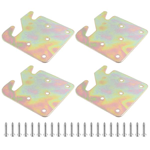 商品名: Suiwotin 4セット ベッドレールフックプレート 高耐久 ベッドレールフィッティングブラケット 取り付けネジ付き ユニバーサル木製ベッドレールフック金具 ベッドフレーム ヘッドボード フットボード用 (亜鉛メッキ真鍮) Su...