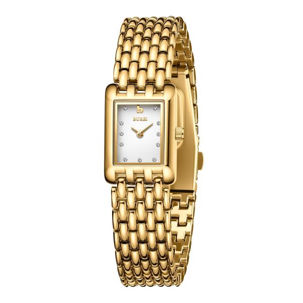 商品名:  BUREI Womens' Watch, Gold-Coloured Stainless Steel, Square dial with Crystals, Elegant Design, Subtle Luxury Gifts...