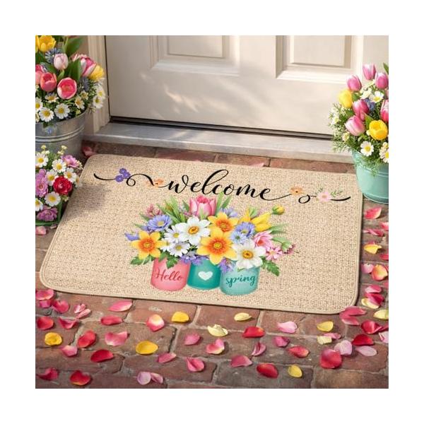 商品名:  Zhanmai Spring Welcome Mats Hello Spring Floral Door Mat Colorful Tulip Flower Rug Indoor Entrance Cute Decorative...